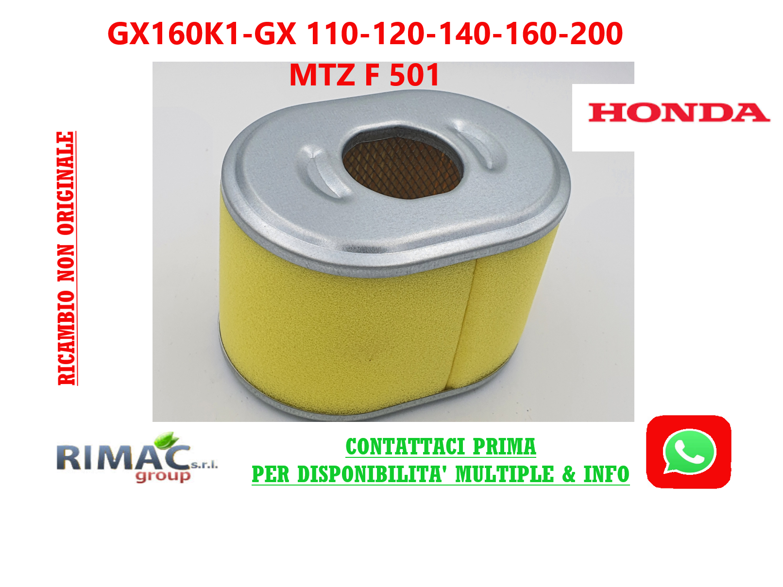 FILTRO ARIA HONDA GX160K1-GX 110-120-140-160-200 MTZ F 501